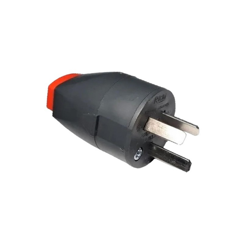 Ficha macho RICHI 10A salida trasera color naranja