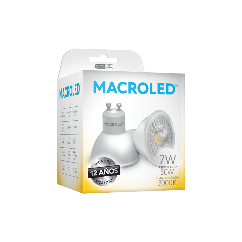 Lámpara Led Macroled Dicroica Eco Gu10 7w 2700k Luz Cálida