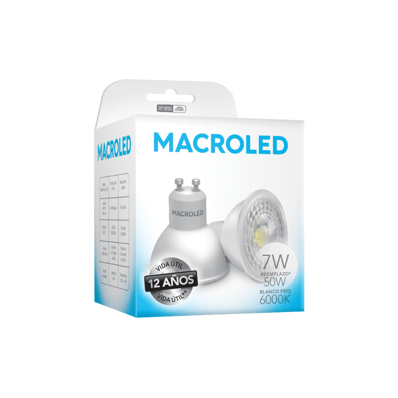 Lámpara led MACROLED dicroica eco GU10 7W 6000K luz fría