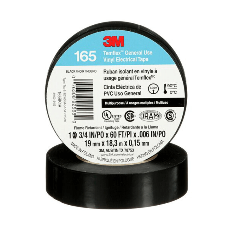 Cinta aislante de PVC 3M TEMFLEX 165 19mm x 9m negra uso general
