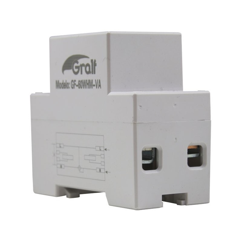 Medidor monofásico GRALF GF-60WHM-VA 2P riel din con amperaje y frecuencia