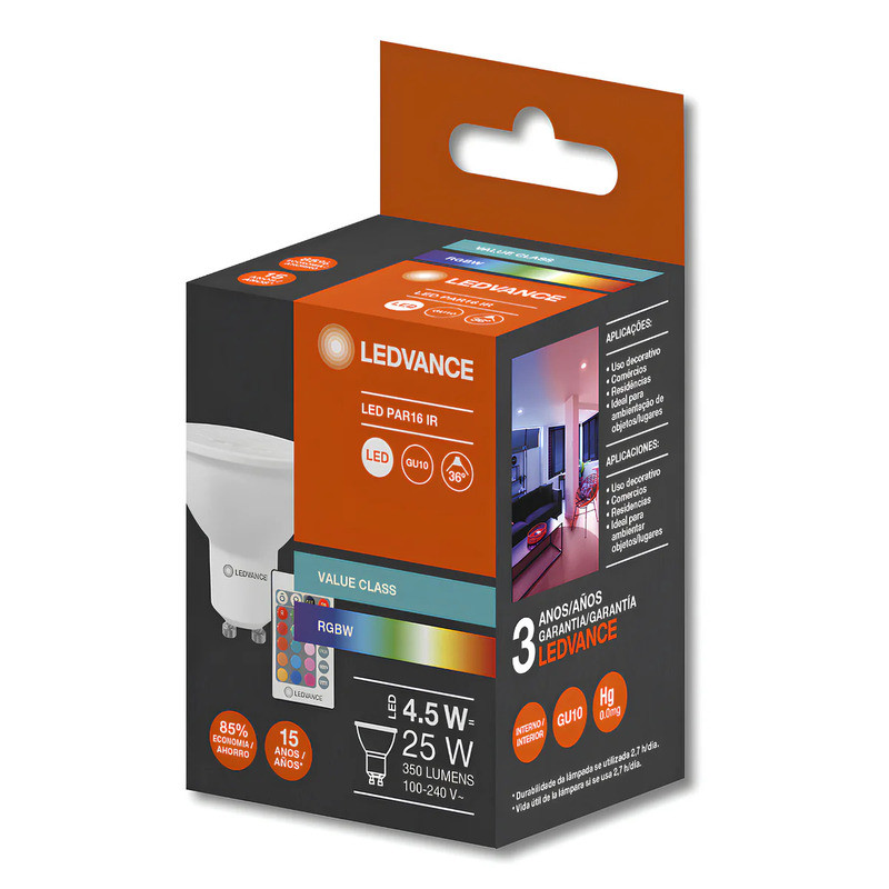 Lámpara led LEDVANCE VALUE CLASS PAR16 GU10 4.5W 350lm RGBW con control remoto