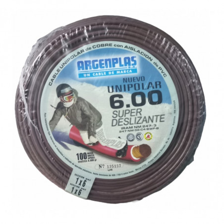 Cable unipolar ARGENPLAS 6,0mm2 bobina marron CLASE 4 IRAM 2183
