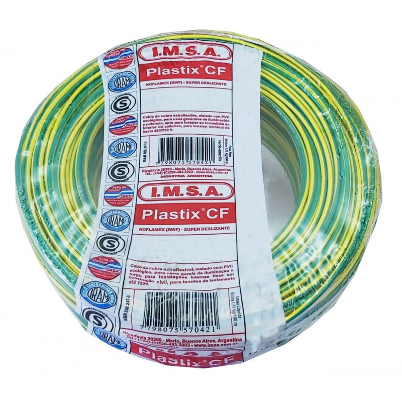 Cable unipolar IMSA 6,0mm2 bobina verde amarillo CLASE 5 IRAM 2183