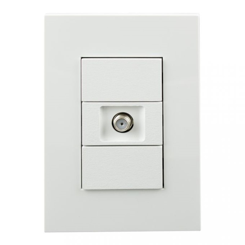 Conjunto armado JELUZ PLATINUM toma tv pasante pin fino blanco