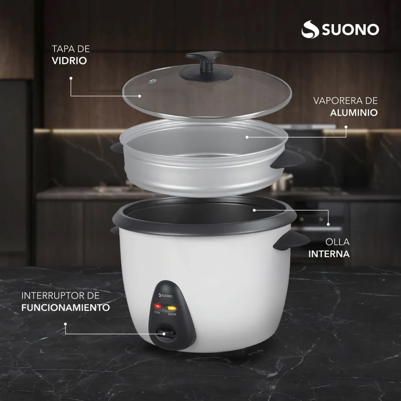 Arrocera vaporera SUONO HOG0233 1.8 Litros 700w blanca